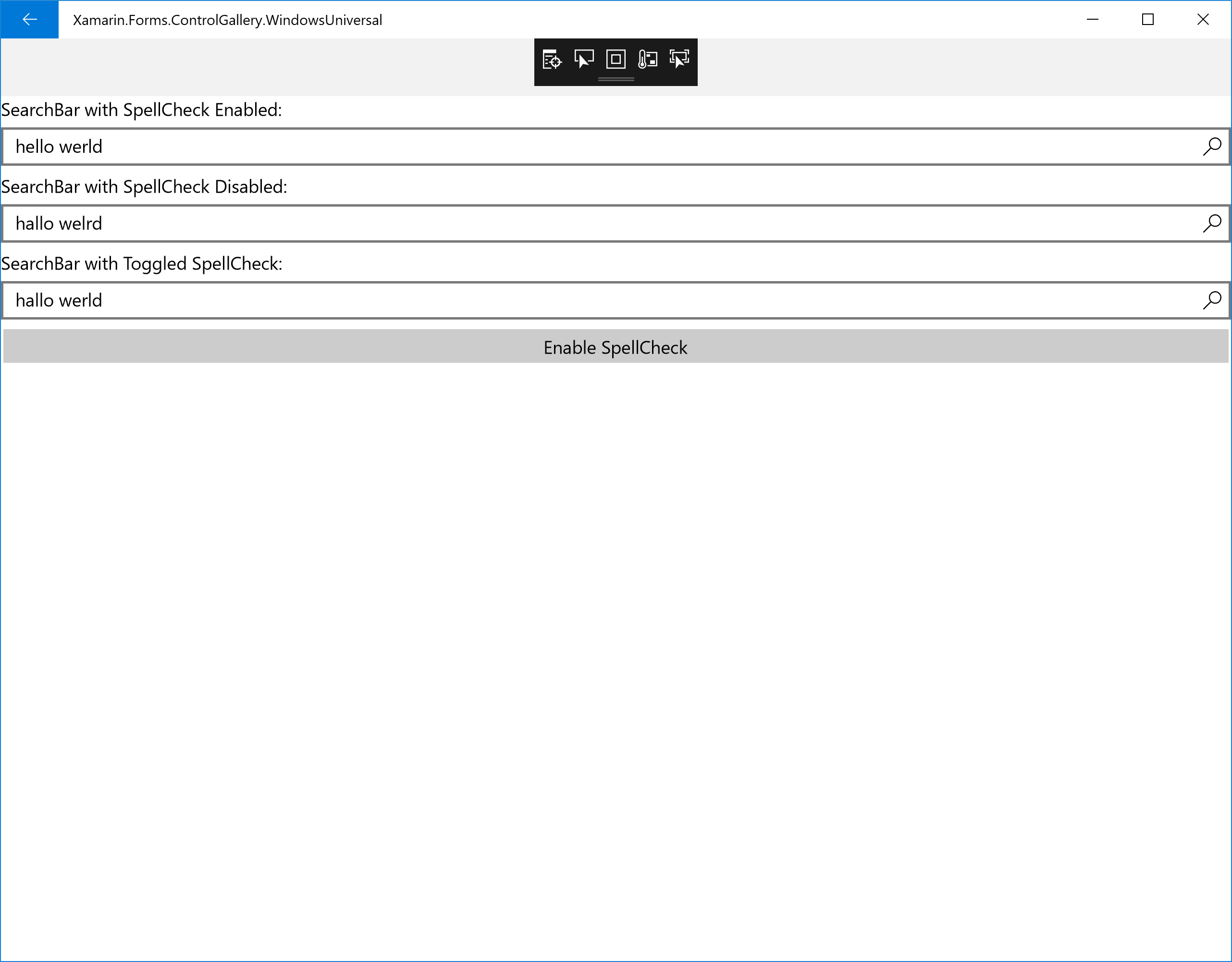 [UWP] SearchBar.IsSpellCheckEnabled platform-specific doesn't work ...