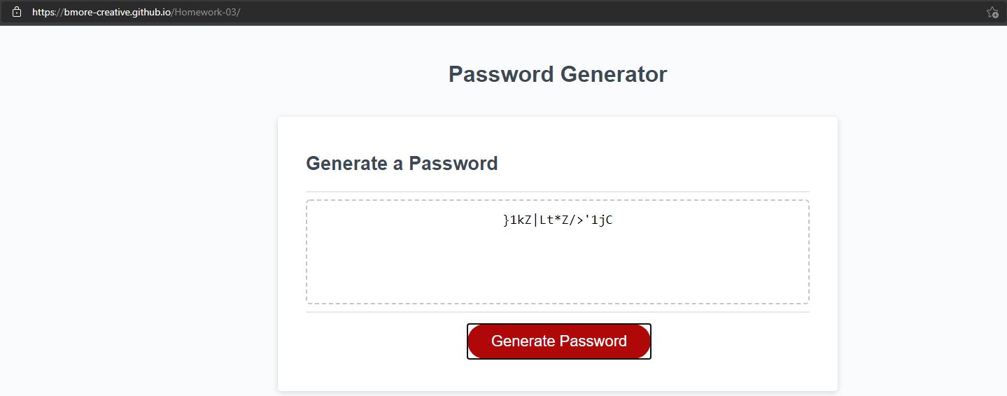 Github Bmore Creative Password Generator Front End Web Application That Generates A