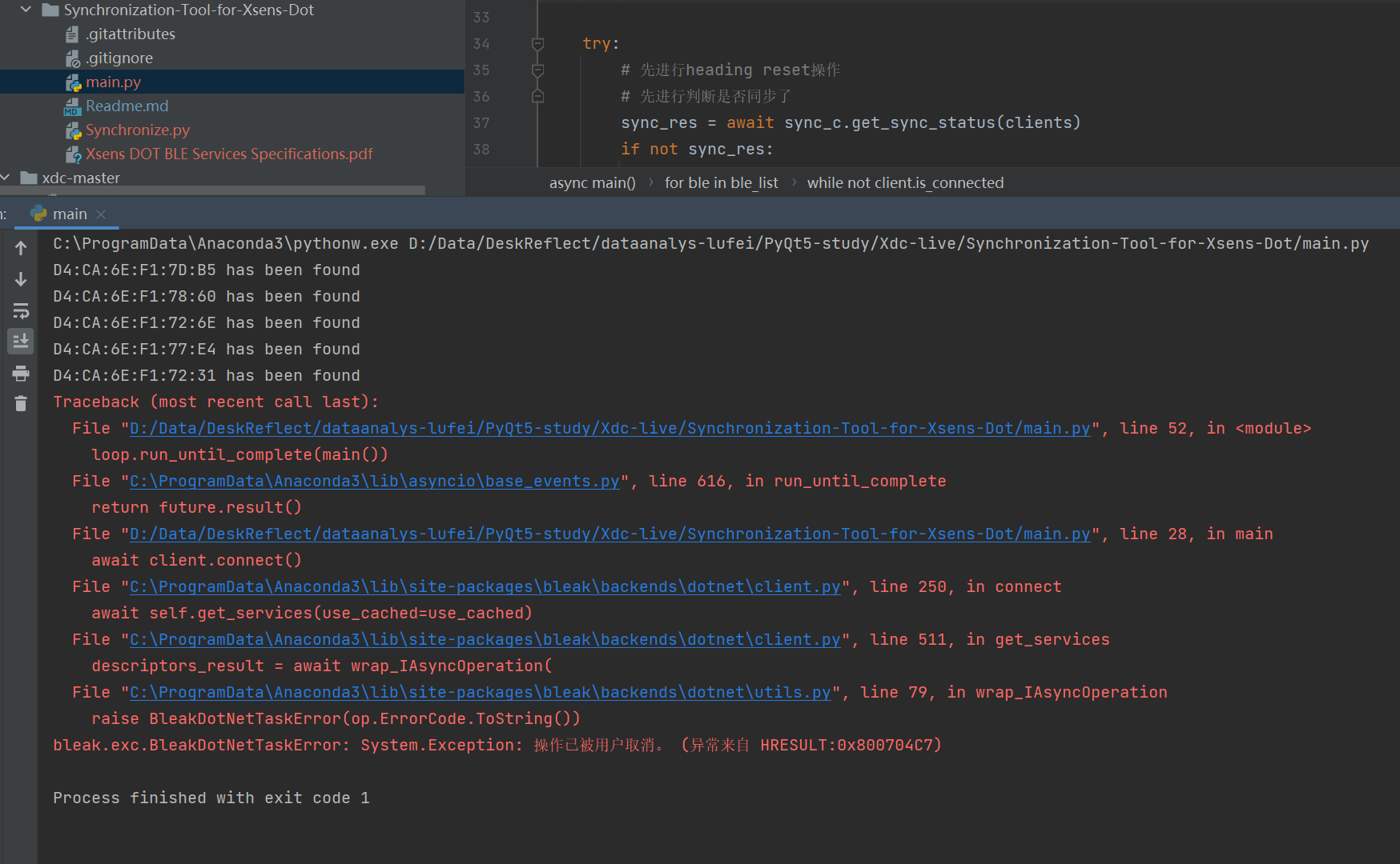 HRESULT:0x800704C7 · Issue #689 · hbldh/bleak · GitHub