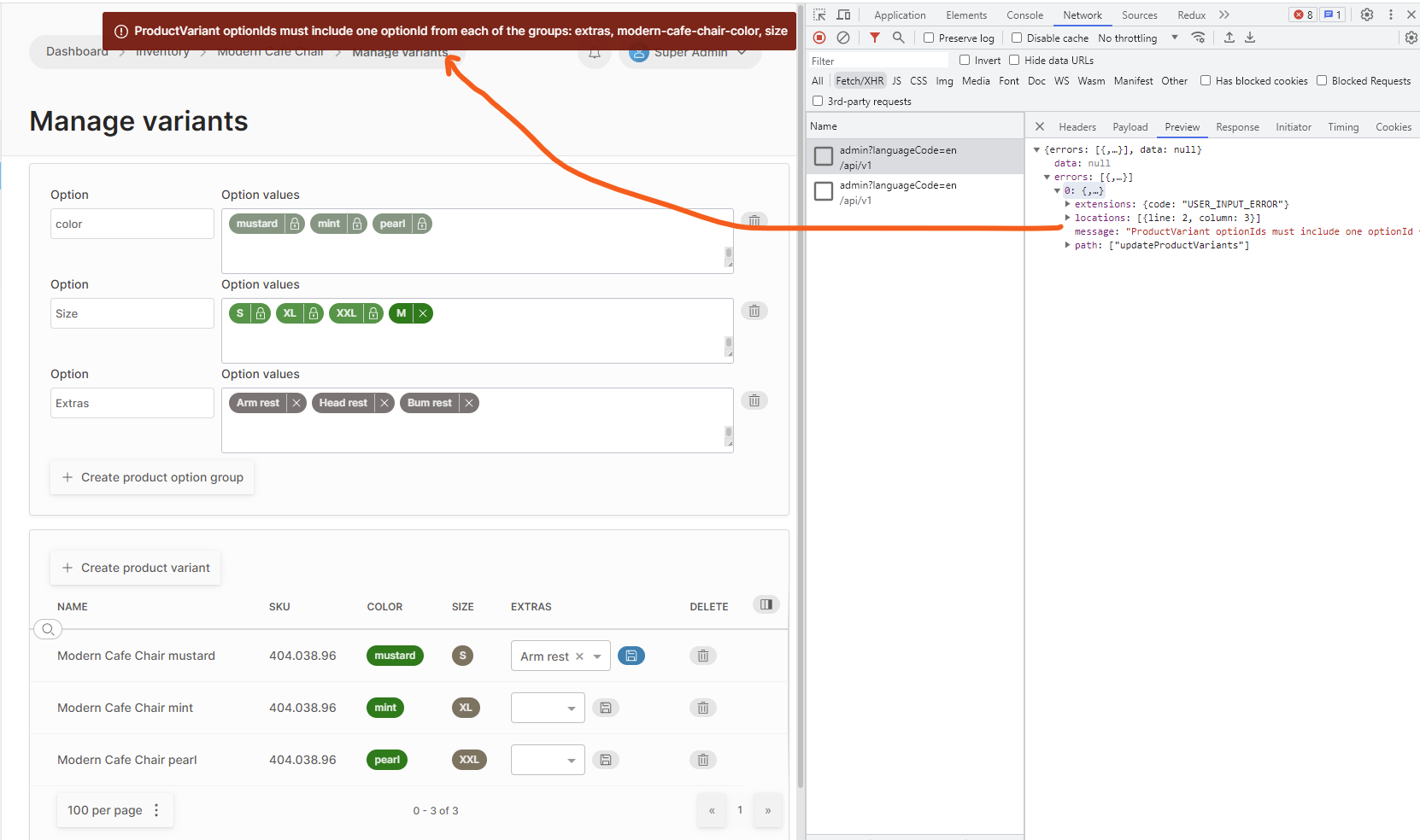 ProductVariant optionIds must include one optionId from each of the groups · Issue #2326 ...