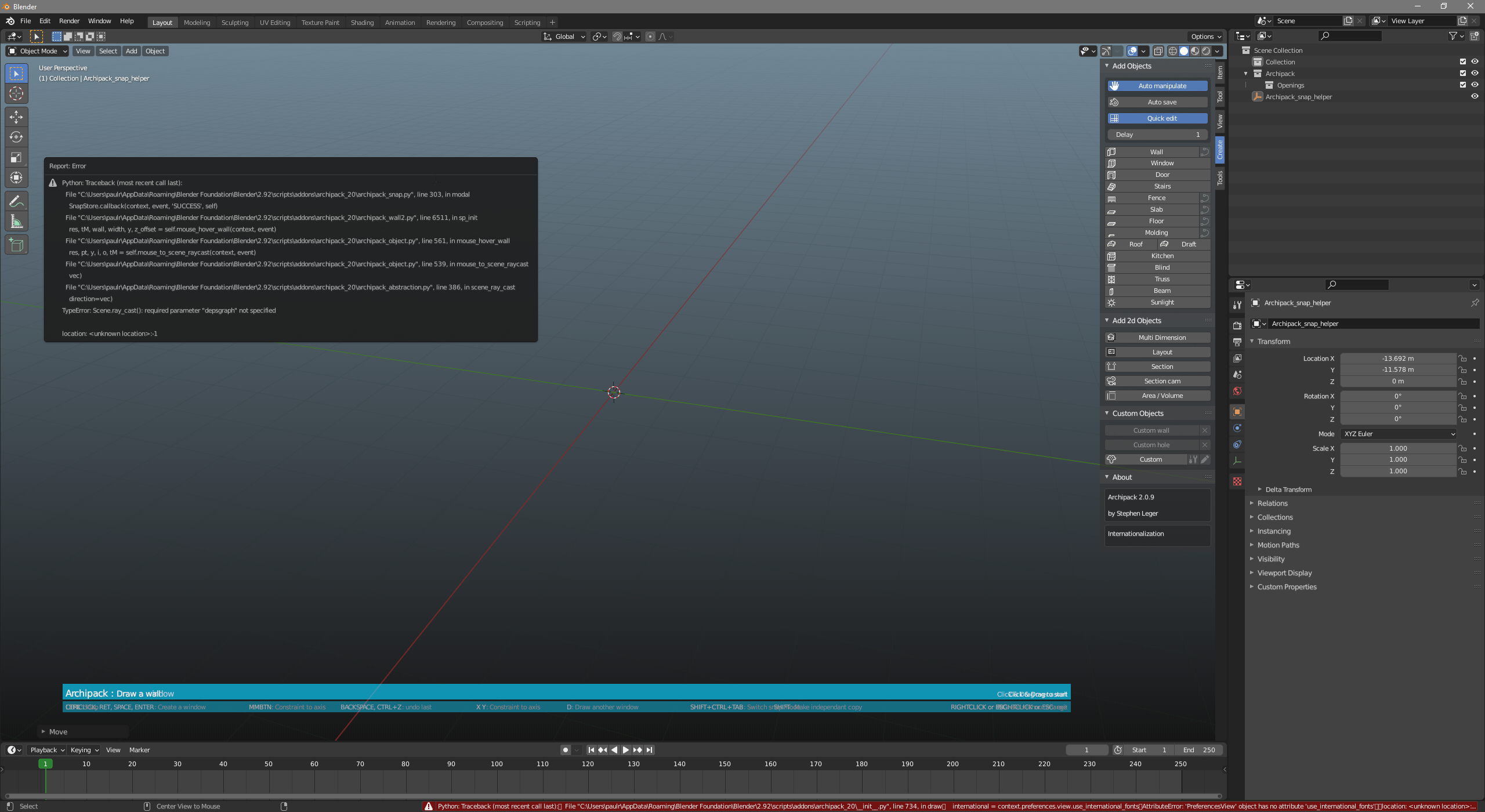 I can't use the walls. · Issue #236 · s-leger/archipack · GitHub