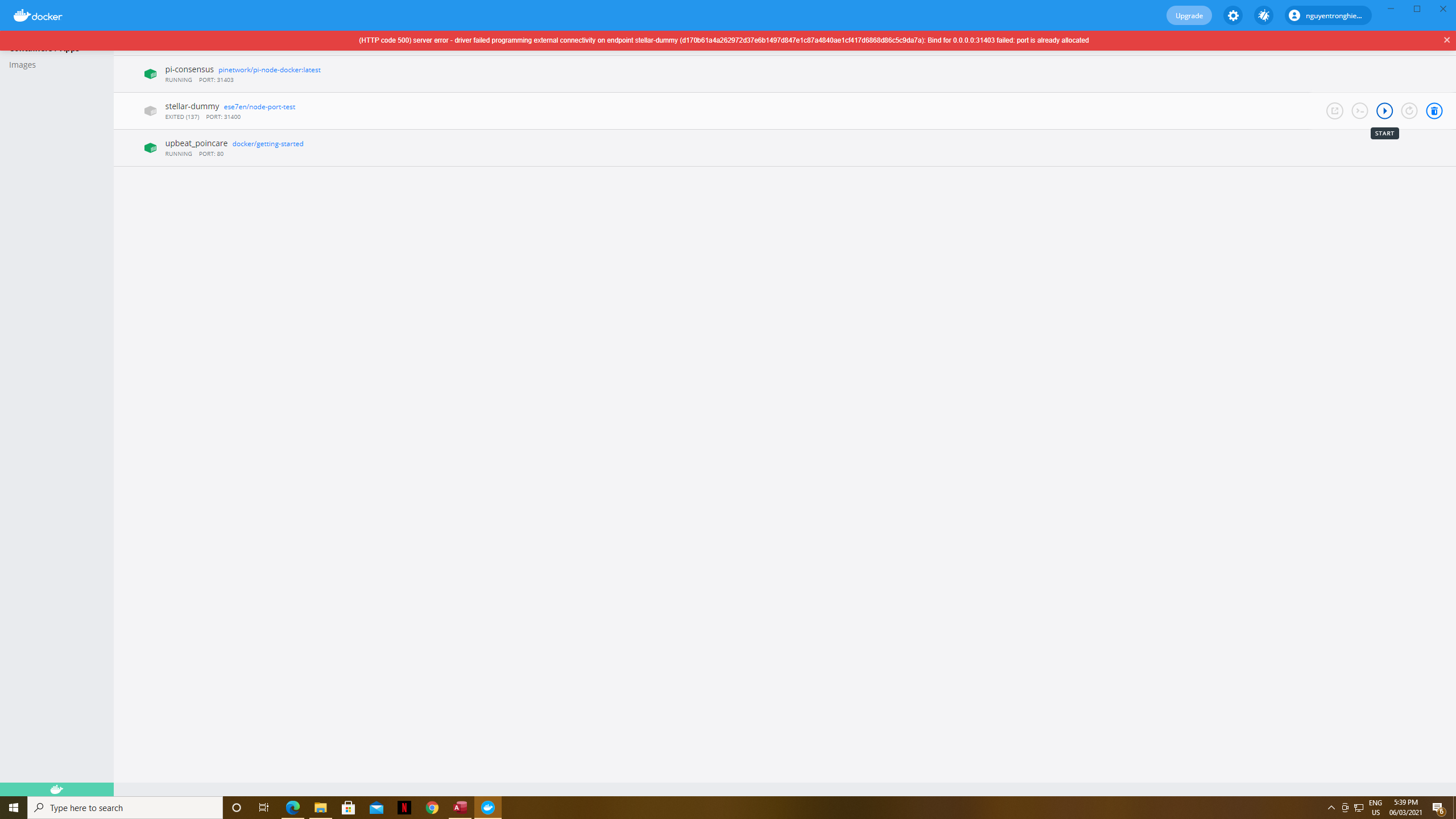 Problem about tab Stellar-dummy when running Node of Pi Network · Issue #10717 · docker/for-win ...