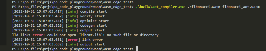 c++, compile aot failed on windows, "could not open 'libcmt.lib'" · WasmEdge WasmEdge ...
