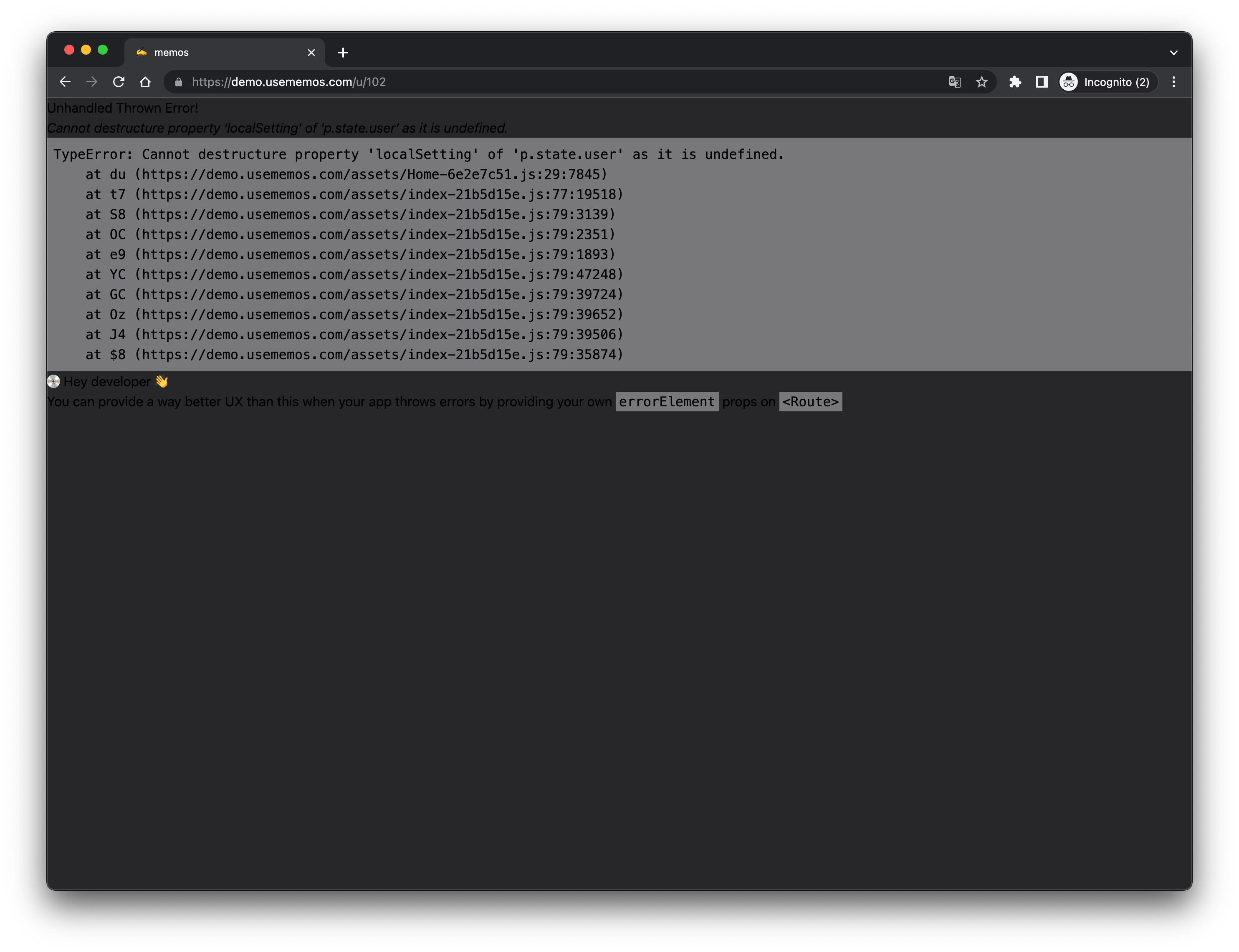 Error viewing user page in version v0.10.3 · Issue #1074 · usememos/memos · GitHub