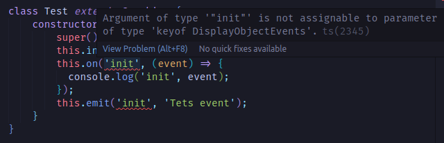 PIXI-v7 `DisplayObject.on(...)` typing not allow to dispatch custom ...