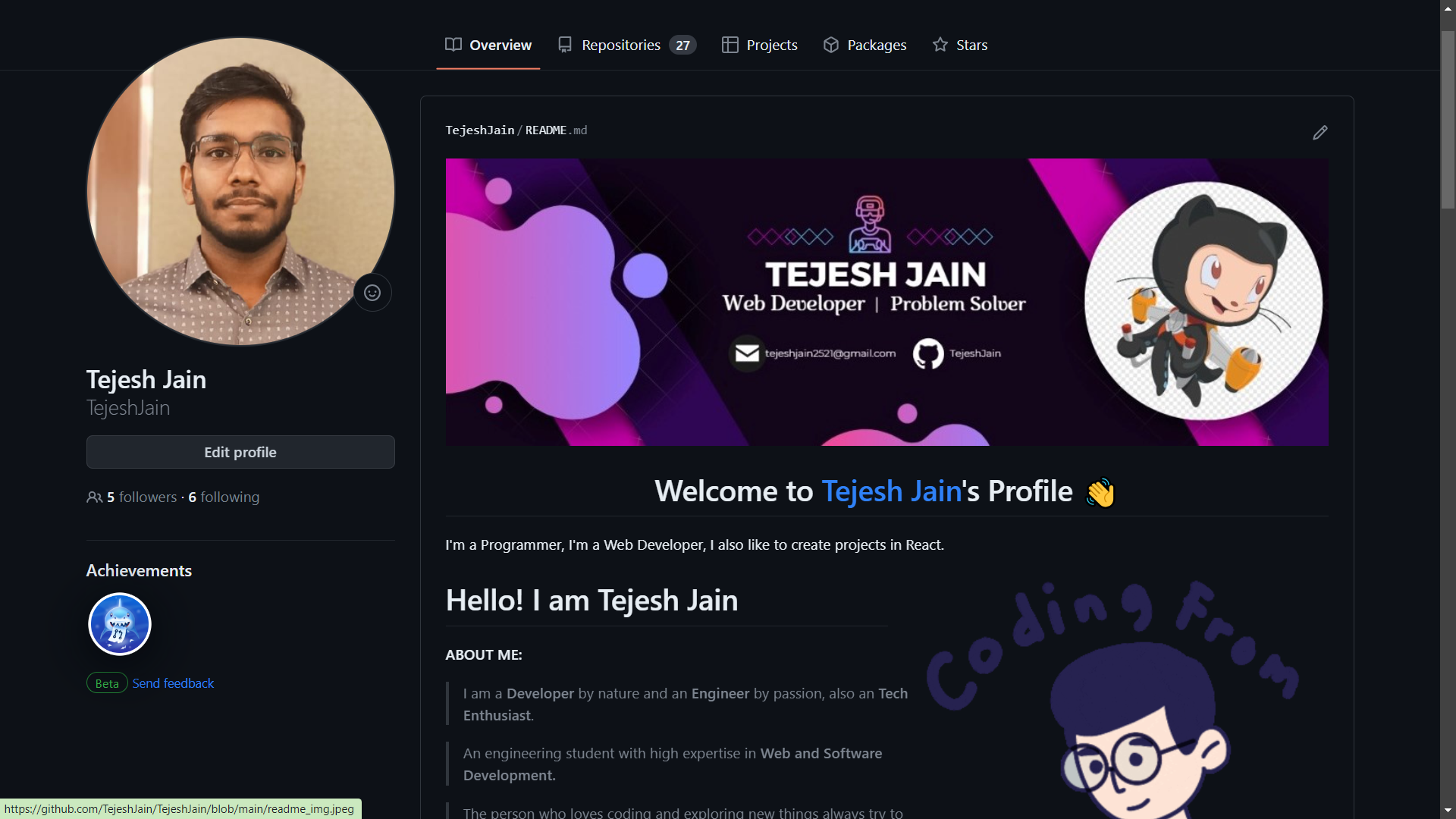 [PROFILE ADDITION] Tejesh Jain · Issue #1843 · EddieHubCommunity/awesome-github-profiles · GitHub