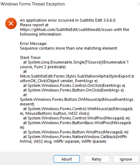 Export Error · Issue 6040 · Subtitleeditsubtitleedit · Github