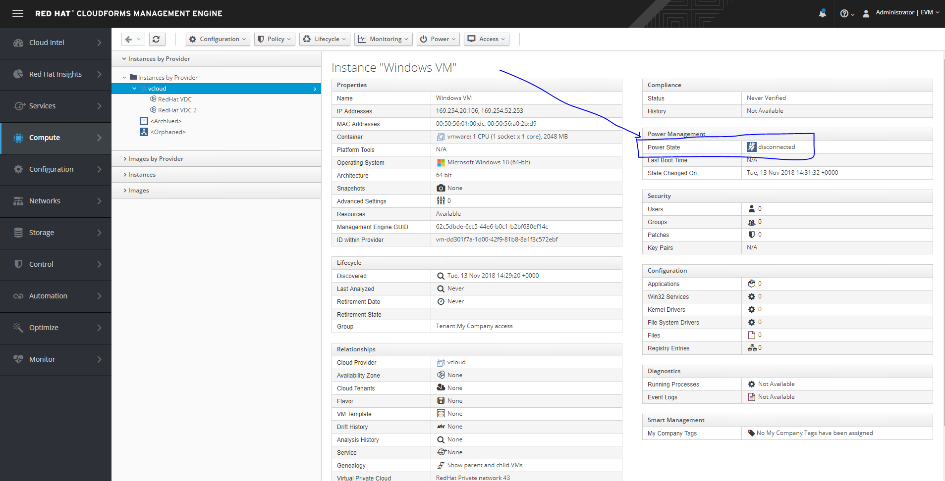 vCloud provider's VMs always displaying "Disconnected" power status ...