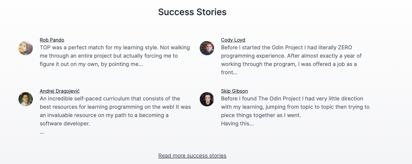 Enhancement: Aligning succes stories · Issue #4162 · TheOdinProject/theodinproject · GitHub