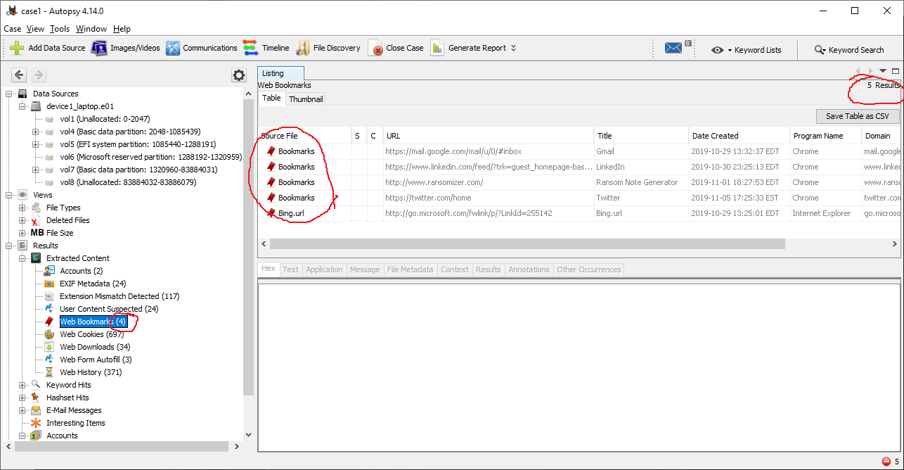 Wrong Count Displayed In Results Extracted Content Web Bookmarks · Issue 5832 · Sleuthkit