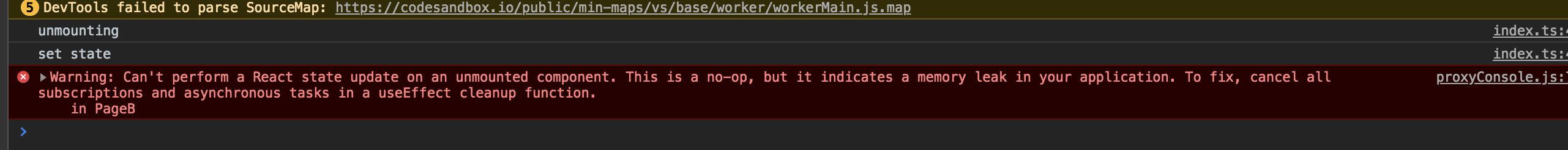 No warning message when updating unmounted component using hooks. · Issue #14076 · facebook ...