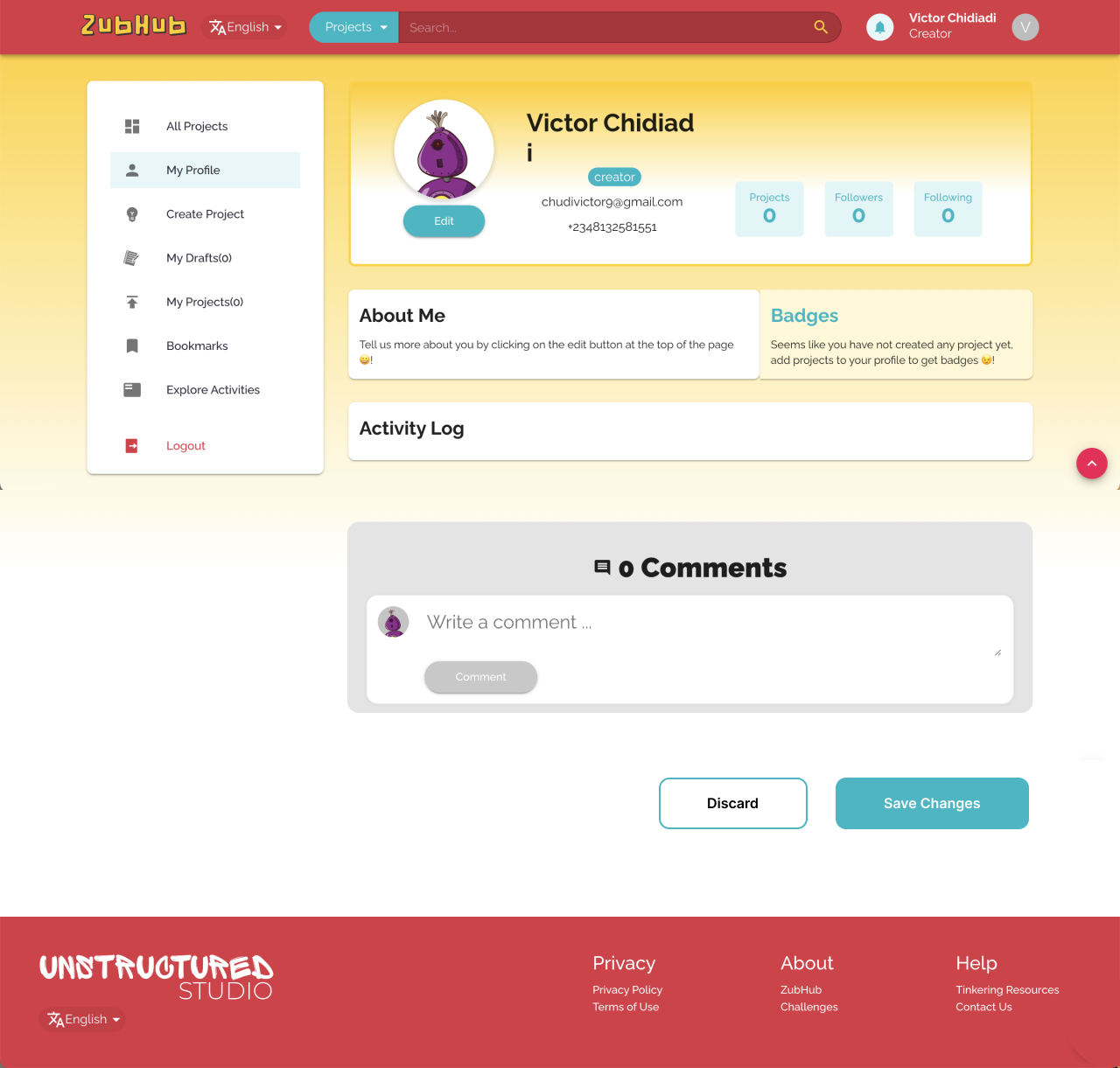 Add a save button and a discard button on the Profile page · Issue #791 · unstructuredstudio ...