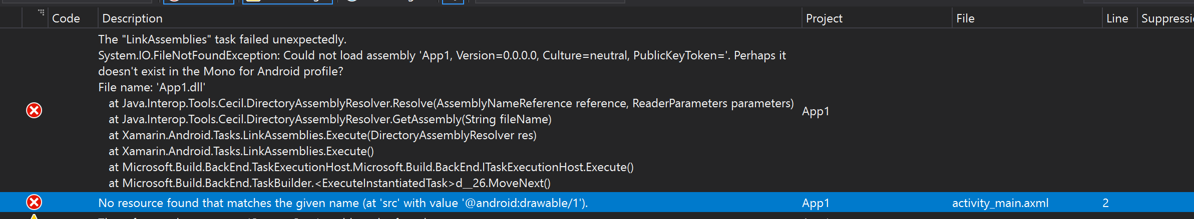 Xamarin Android - New Created Tabbed App crashes after changing newly added ImageView's src ...