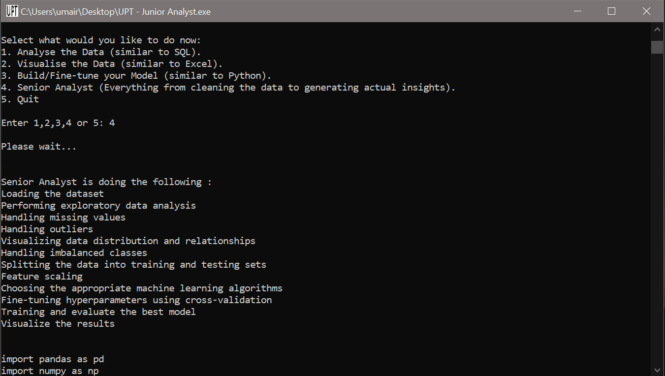 GitHub - UmairThakur/UPT-Junior-Analyst: AI Tool for quick Data Analysis, Visualisation and ...