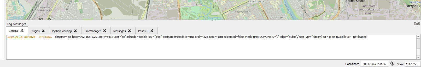 UI: PostGIS layer error message not helpful, disappears and shouldn't ...