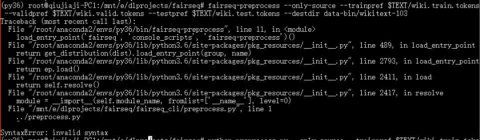 fail to invoke fairseq-preprocess · Issue #510 · facebookresearch/fairseq · GitHub