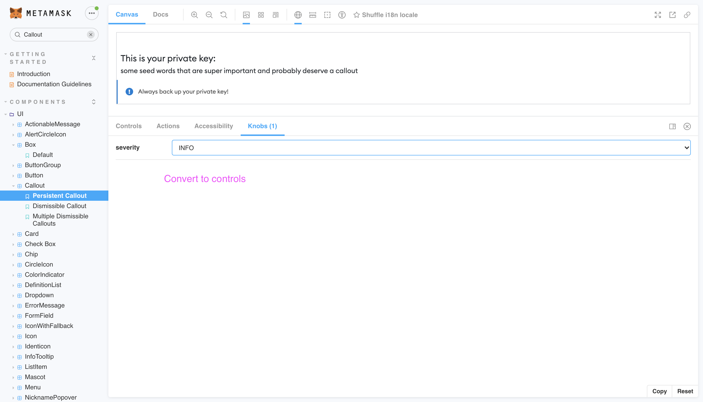 Callout story: convert knobs and actions to controls / args · Issue #13058 · MetaMask/metamask ...