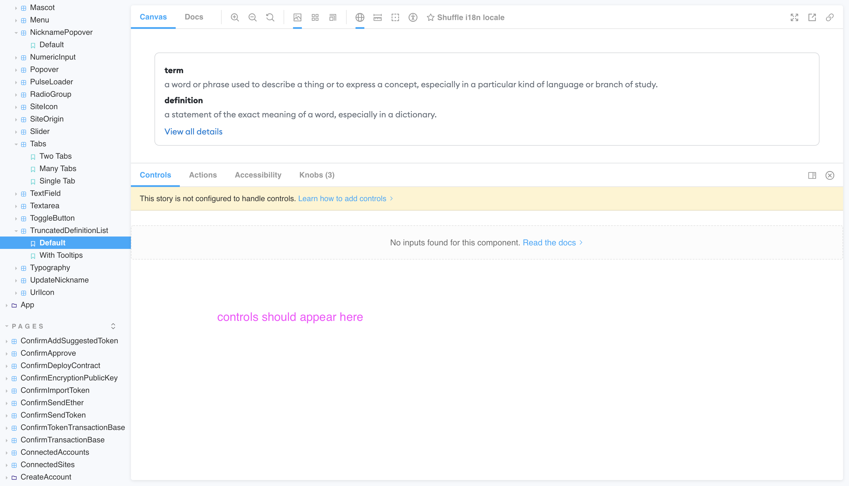 TruncatedDefinitionList story: convert knobs and actions to controls / args · Issue #13064 ...