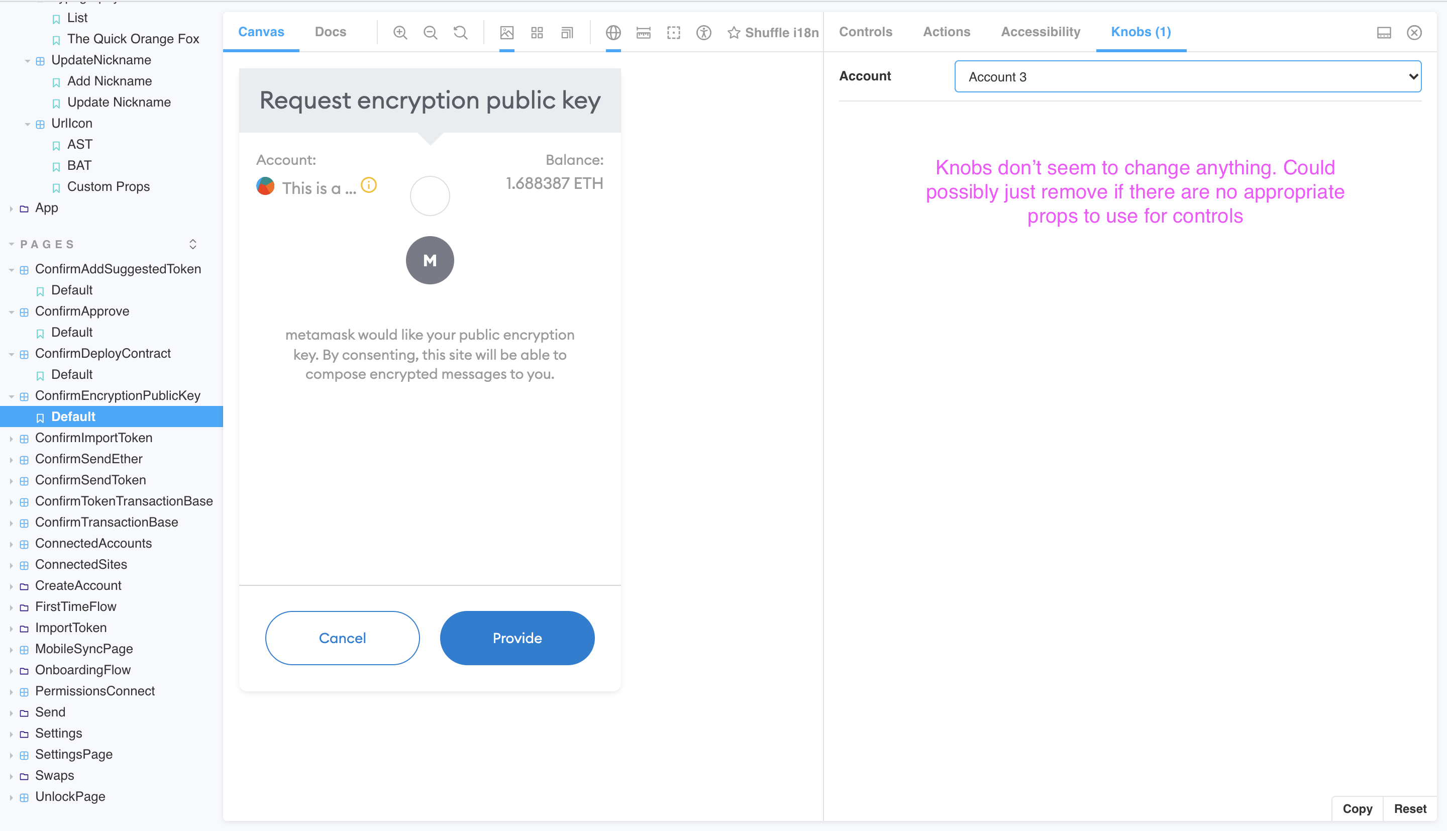 ConfirmEncryptionPublicKey story: convert knobs and actions to controls / args · Issue #13070 ...