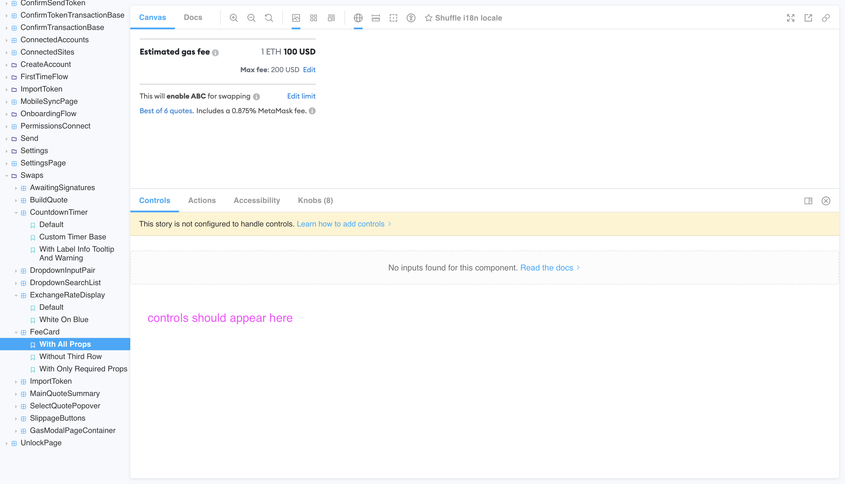 FeeCard story: convert knobs and actions to controls / args · Issue #13174 · MetaMask/metamask ...