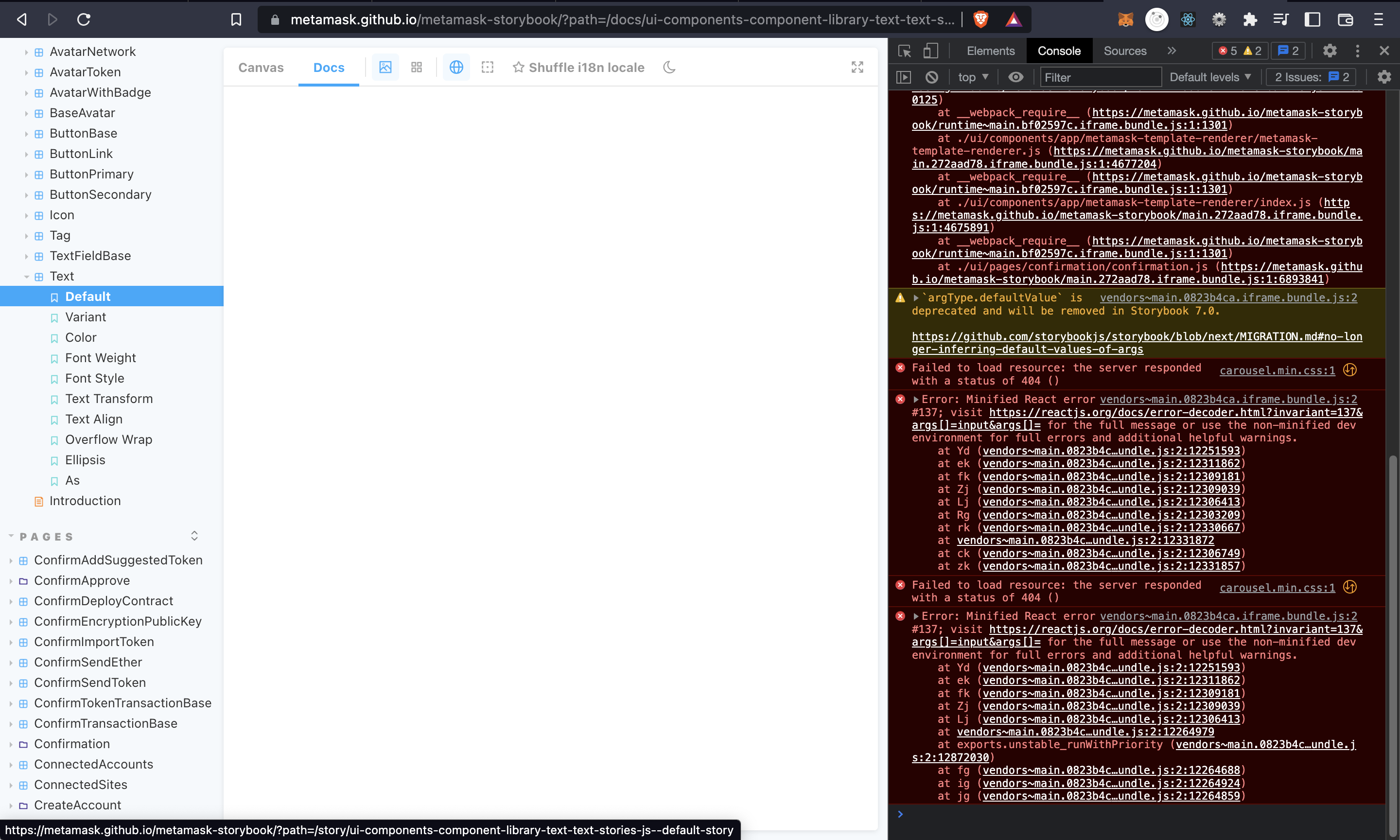 `Text` component docs page is broken in storybook · Issue #16207 · MetaMask/metamask-extension ...