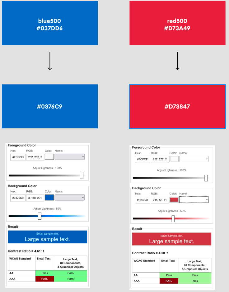 Update primary/default and error/default to be AA compliant for ...