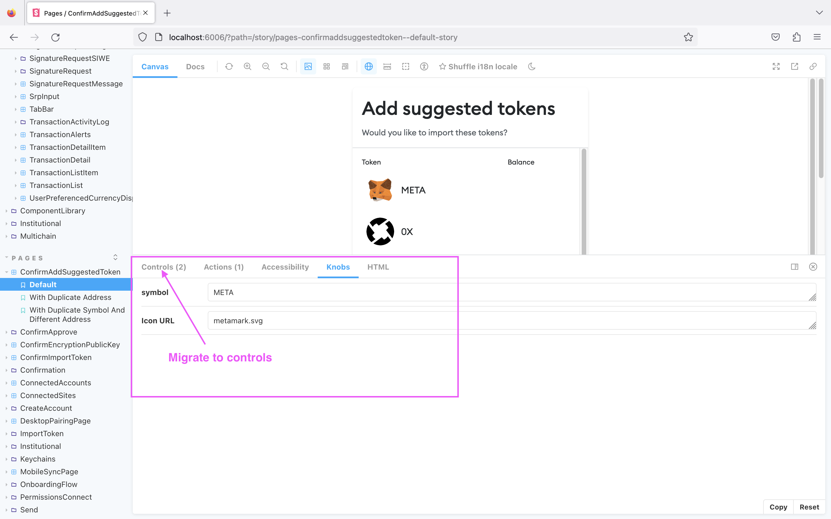 Update knobs to controls in storybook: ConfirmAddSuggestedToken · Issue ...