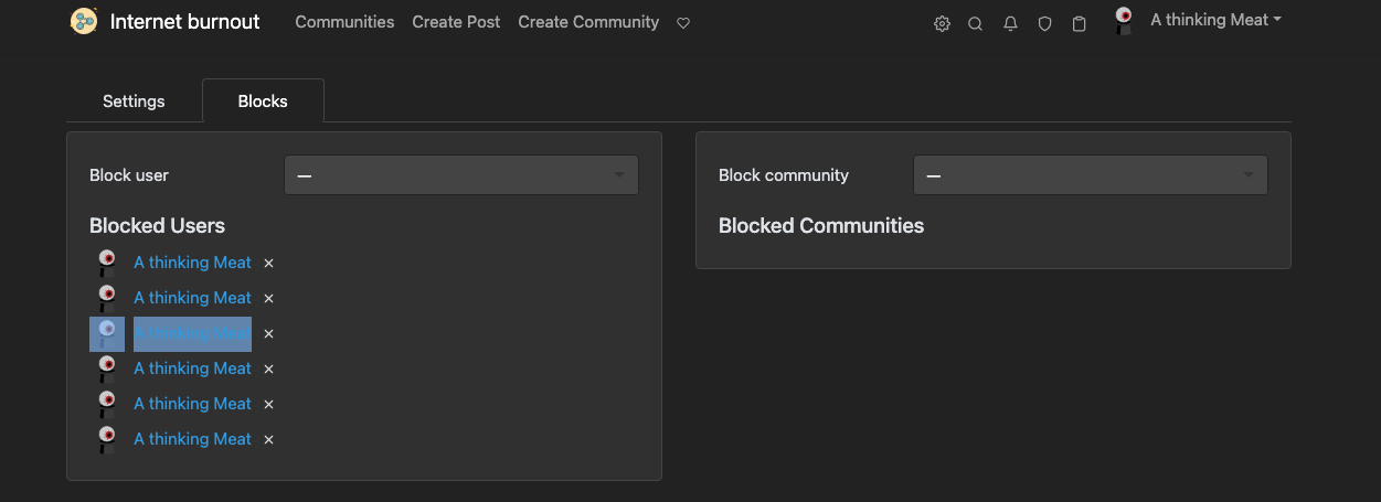 Self Is Reported As Blocked In The Settings Multiple Times · Issue 2693 · Lemmynet Lemmy · Github