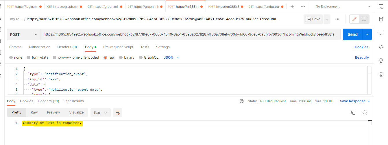 Webhook with no body · Issue #7575 · MicrosoftDocs/msteams-docs · GitHub