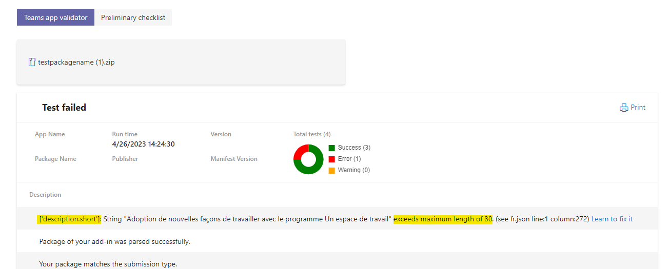 Found that if an additional language, has too long a Short Description ...
