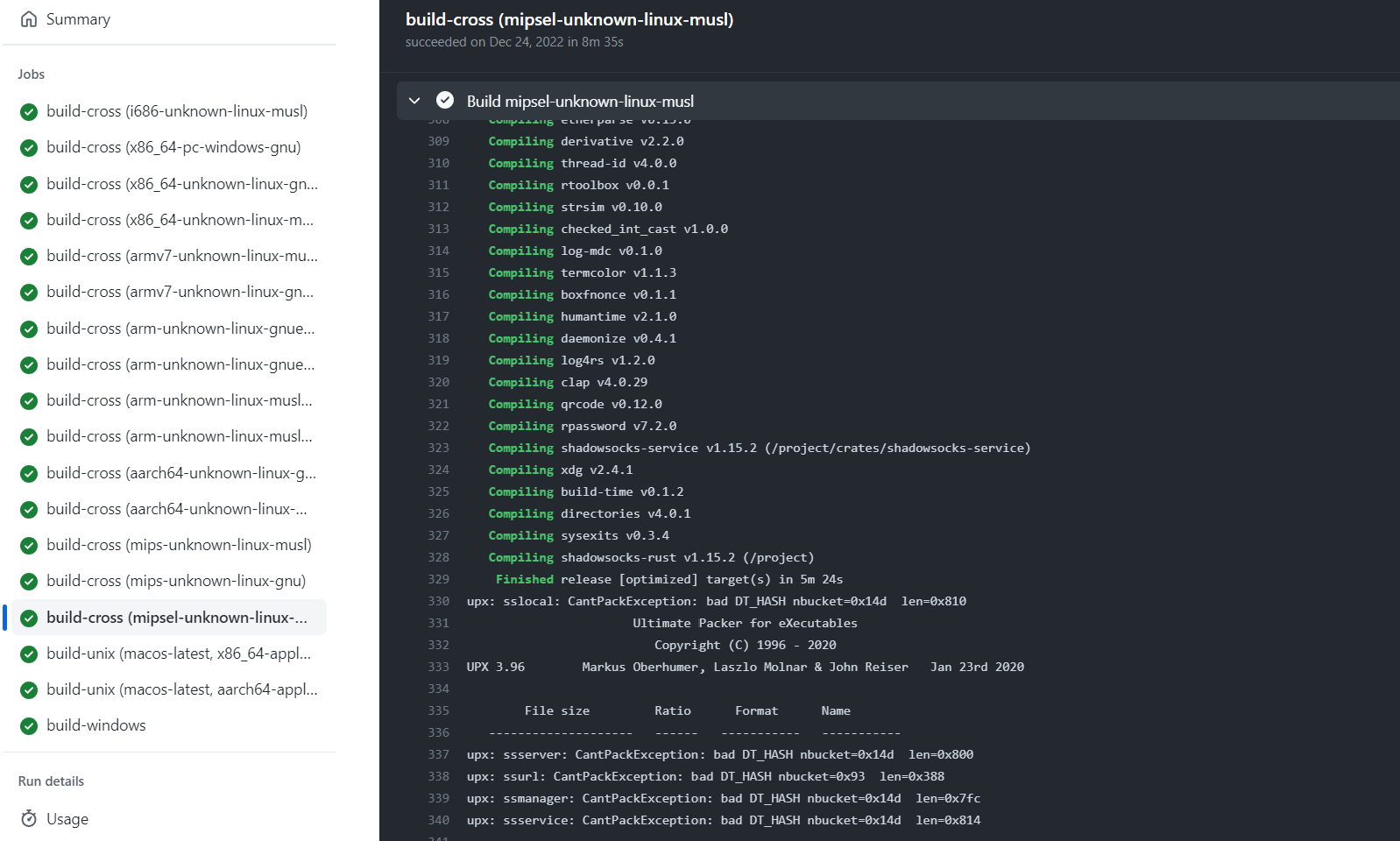 UPX compression issue in current(v1.15.2) release. · Issue #1120 · shadowsocks/shadowsocks-rust ...