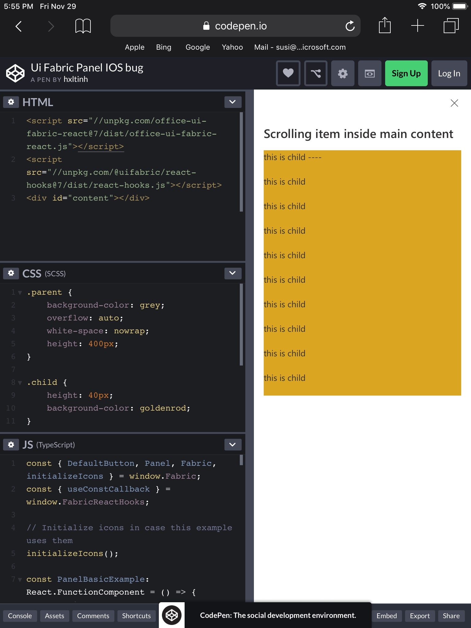 [Panel] scrollable item inside can not work on IOS mobile browser ...