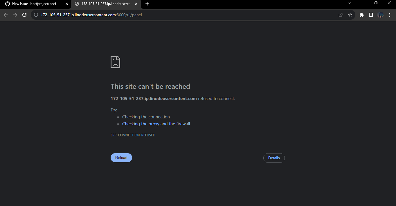 Connection Refused Error for 172-105-51-237.ip.linodeusercontent.com · Issue #2956 · beefproject ...