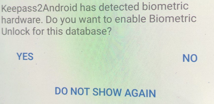 Error on selecting "Enable Biometric" options · Issue #2169 · PhilippC/keepass2android · GitHub