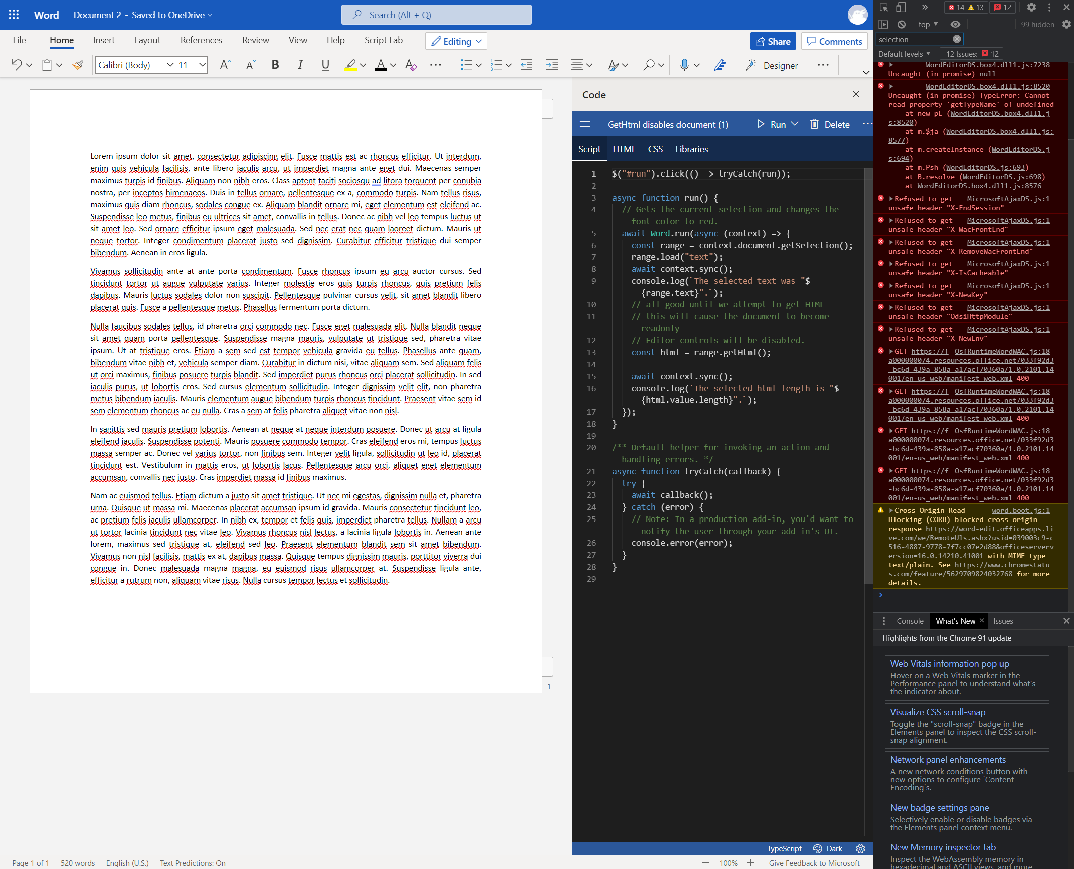 Using Gethtml Function Is Leading To The Word Doc Becoming Read Only