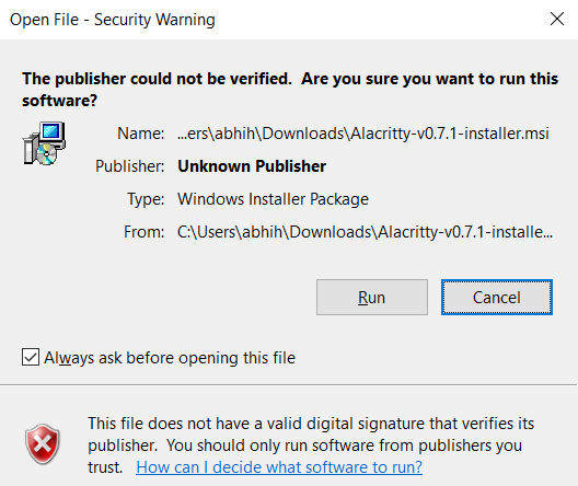 MSI file is unsigned · Issue #4731 · alacritty/alacritty · GitHub