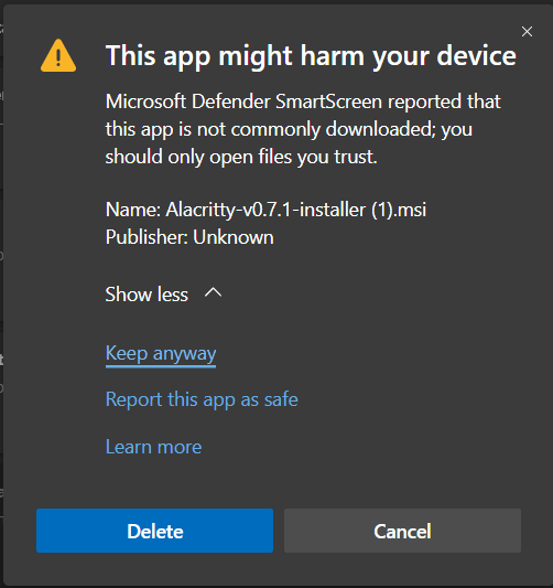 MSI file is unsigned · Issue #4731 · alacritty/alacritty · GitHub