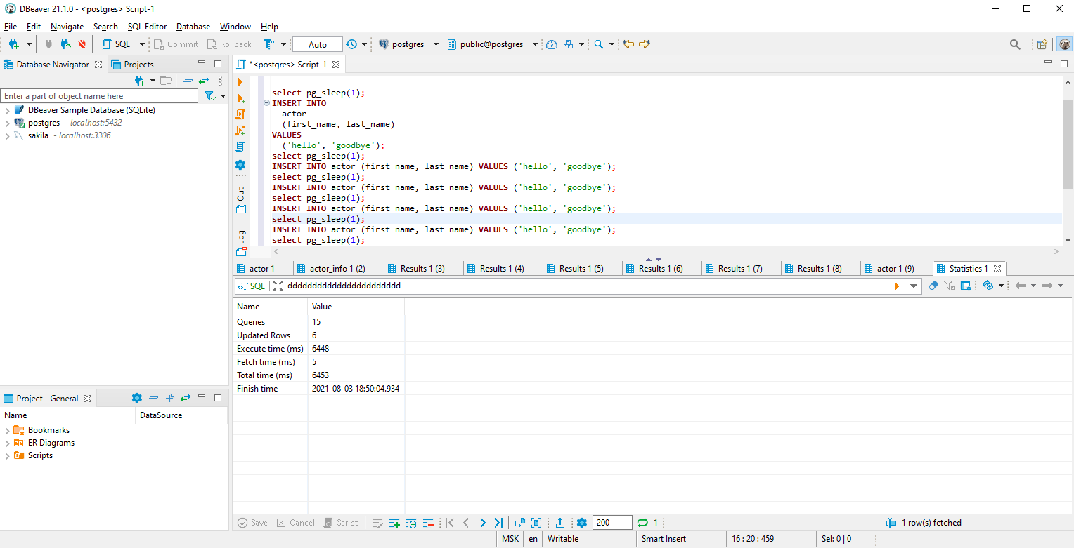 Where filter can be modifyed in 'Statistics' tab (SQL Script execution ...