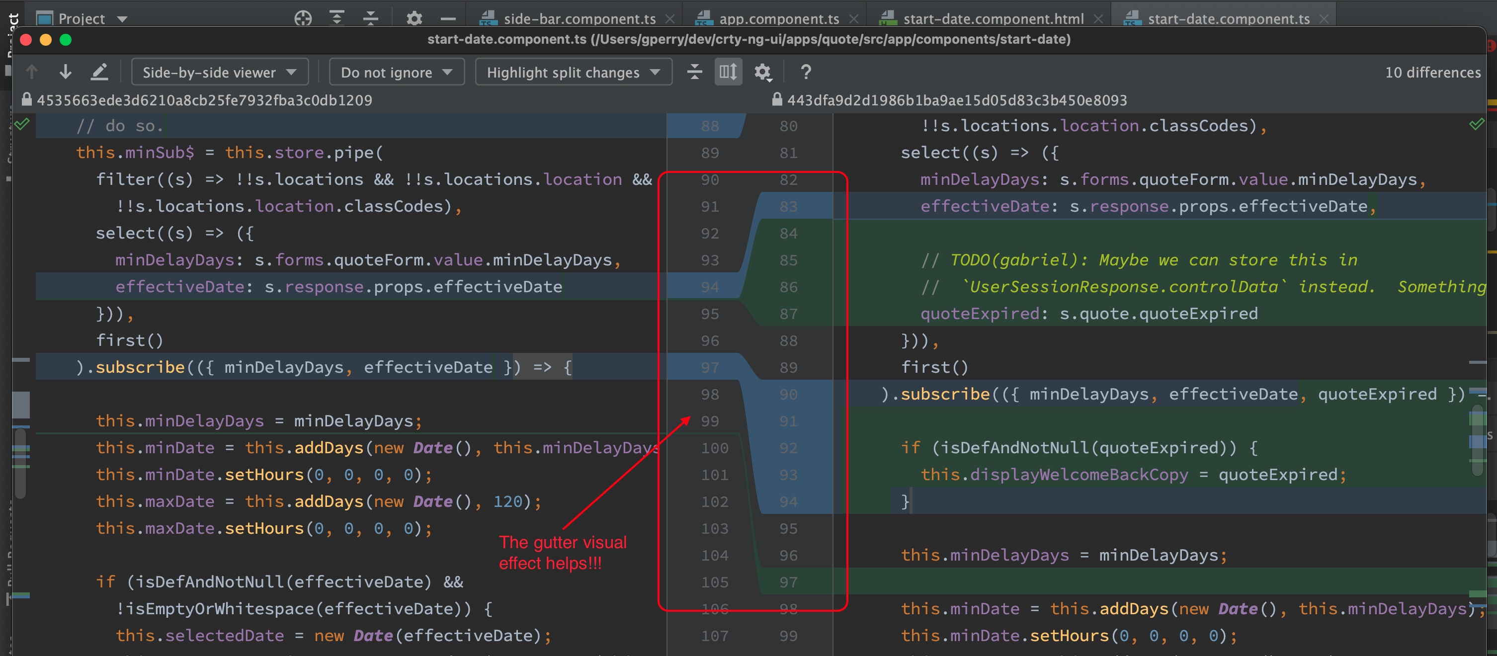 Implement independent scrolling for each side (file) in side-by-side ...