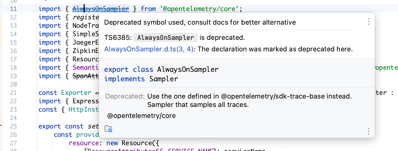 Update examples to fix deprecation warnings · Issue #1665 · open-telemetry/opentelemetry-js ...