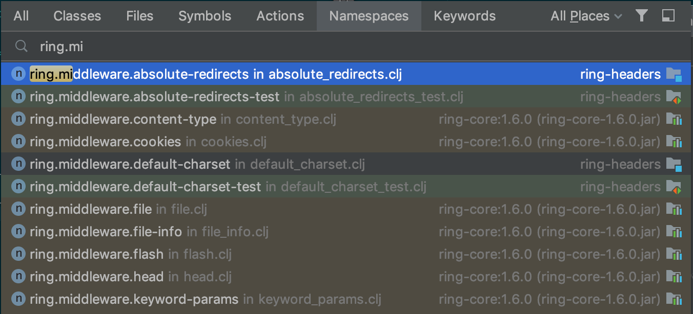 Namespace search switches from Project Files to All Places when typing search with a dot · Issue ...