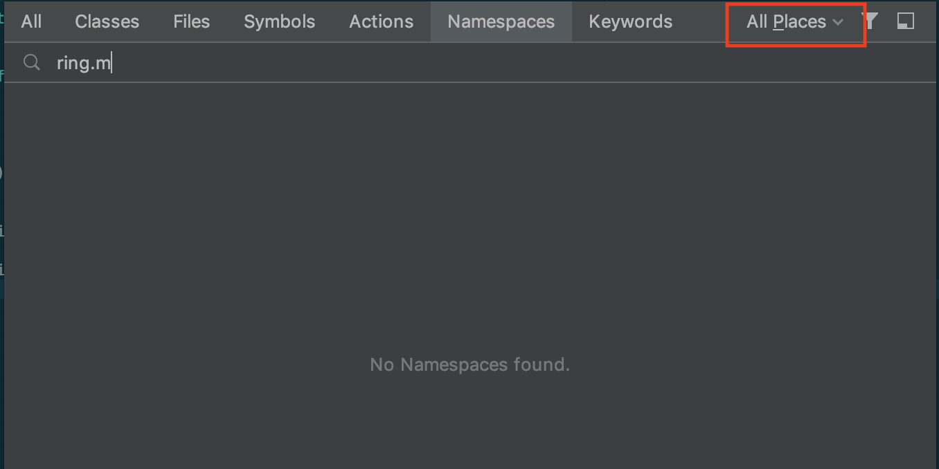 Namespace search switches from Project Files to All Places when typing search with a dot · Issue ...