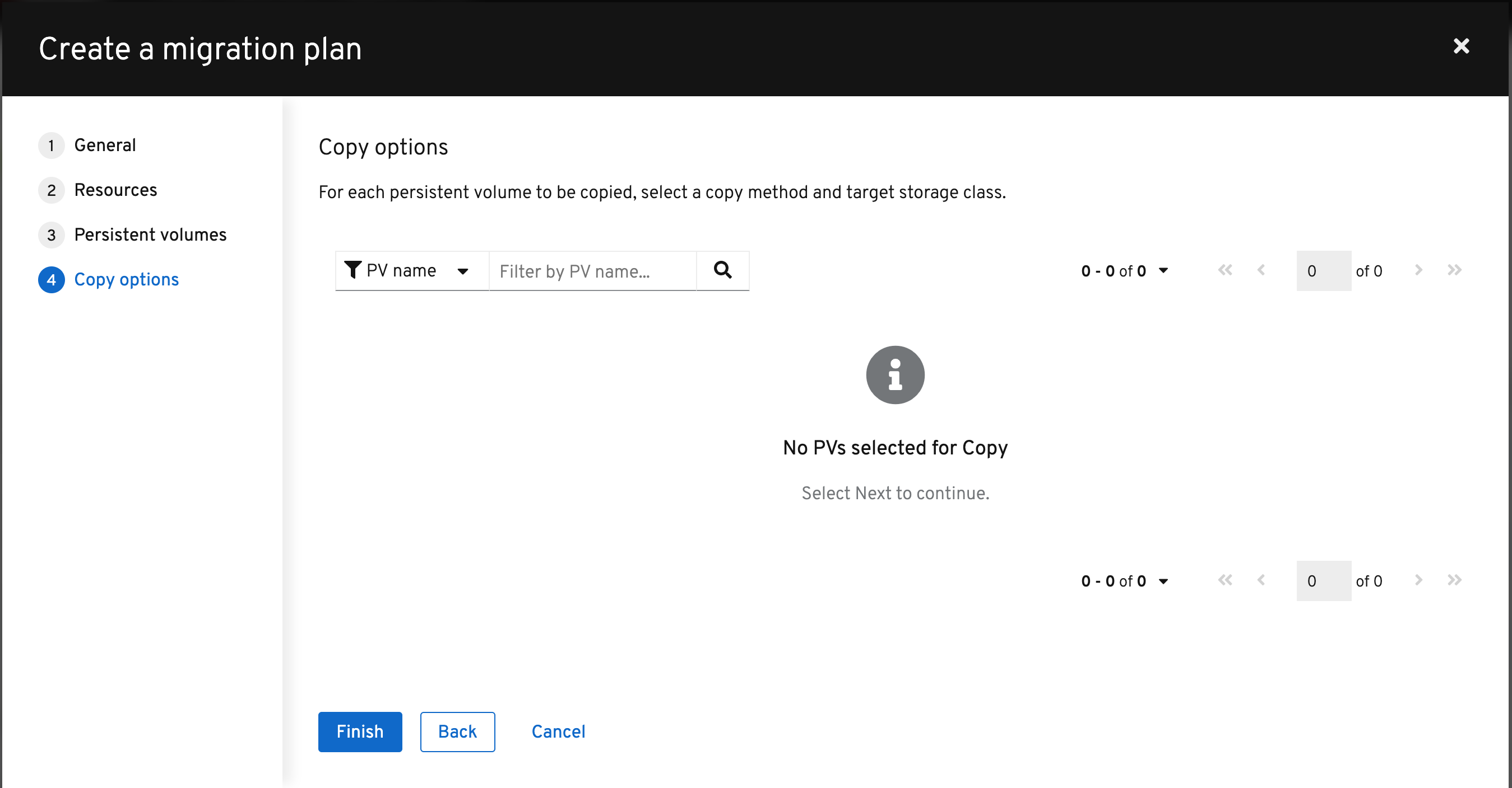 Plan wizard: copy options step should be skipped if there are no PVs selected for copy · Issue ...