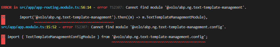 Cannot find module '@volo/abp.ng.text-template-management' · Issue #3865 · abpframework/abp · GitHub