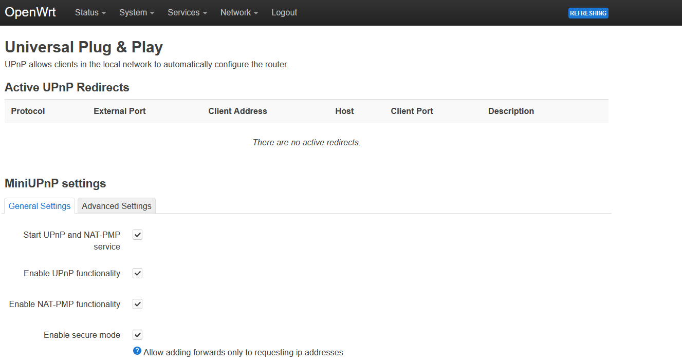 miniupnpd: Luci-app doesnt show active redirects · Issue #18451 · openwrt/packages · GitHub