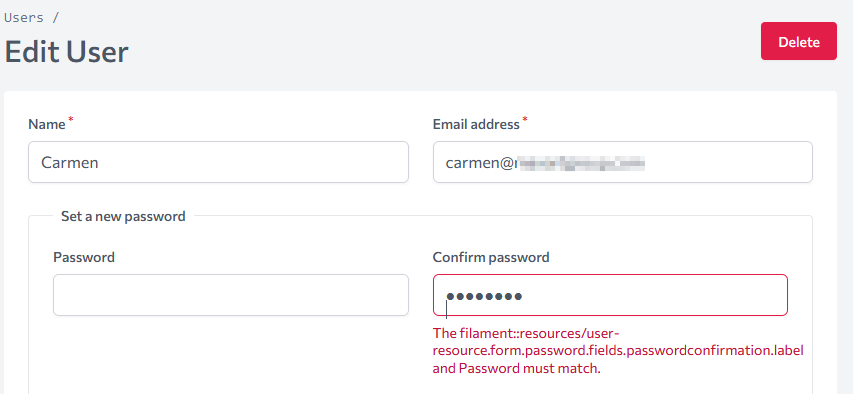 1x Error On User Resource Password Validation · Issue 753 · Filamentphpfilament · Github
