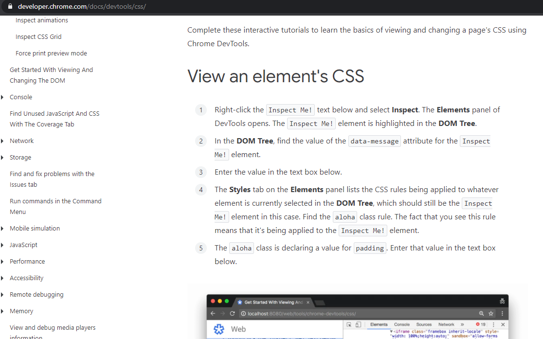 No "Inspect Me!" element in CSS tutorial · Issue #635 · GoogleChrome/developer.chrome.com · GitHub
