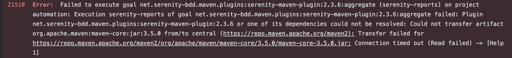 Transient issue with goal net.serenity-bdd.maven.plugins:serenity-maven-plugin:2.3.6:aggregate ...