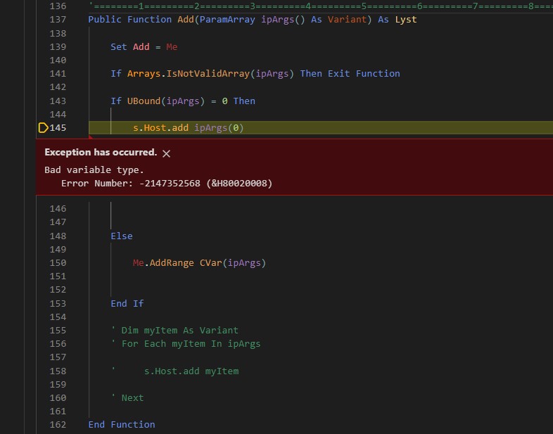 Bad Variable Type Accessing A Paramarray Directly But Not If Dereference By For Each · Issue