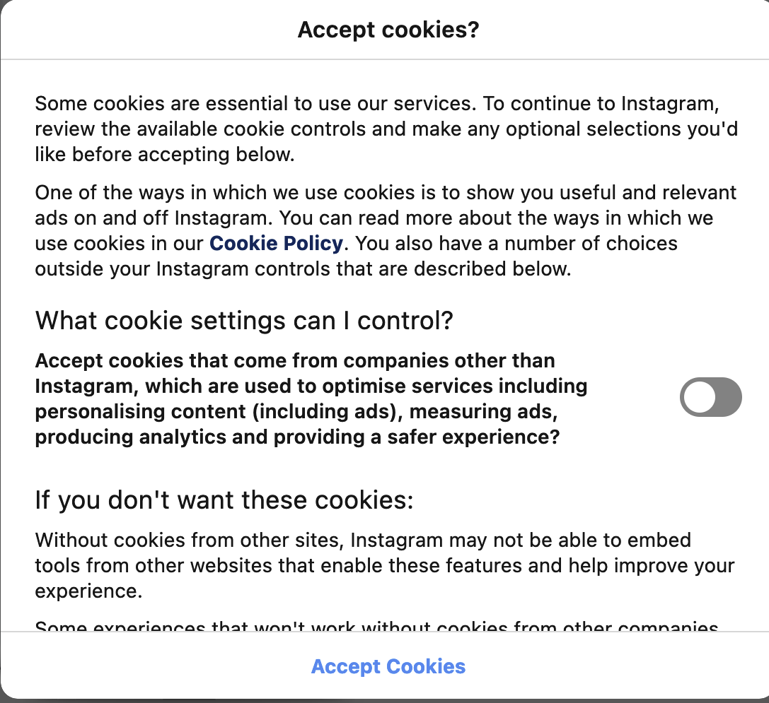 Instagram Cookie Consent Popup Eu And Switzerland Only · Issue 10567 · Easylisteasylist · Github